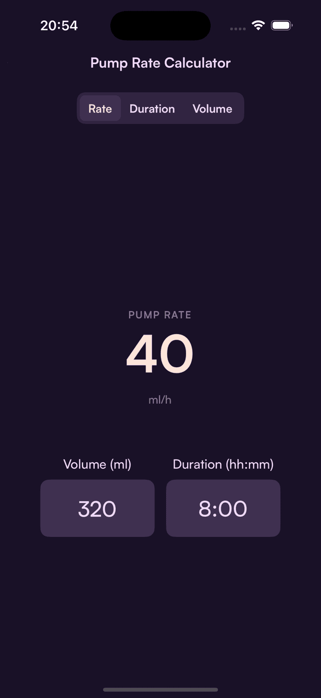 Tube Feeding Pump Rate Calculator App - Tubie